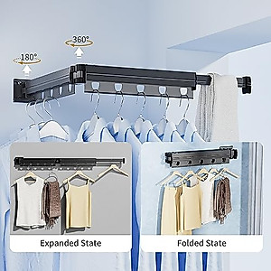 BENOSS Wall Mounted Clothes Drying Rack, Collapsible Laundry Garment Hanger, Easy Assembly Space Saver Hangers for Balcony Bathroom Bedroom (Grey-S)