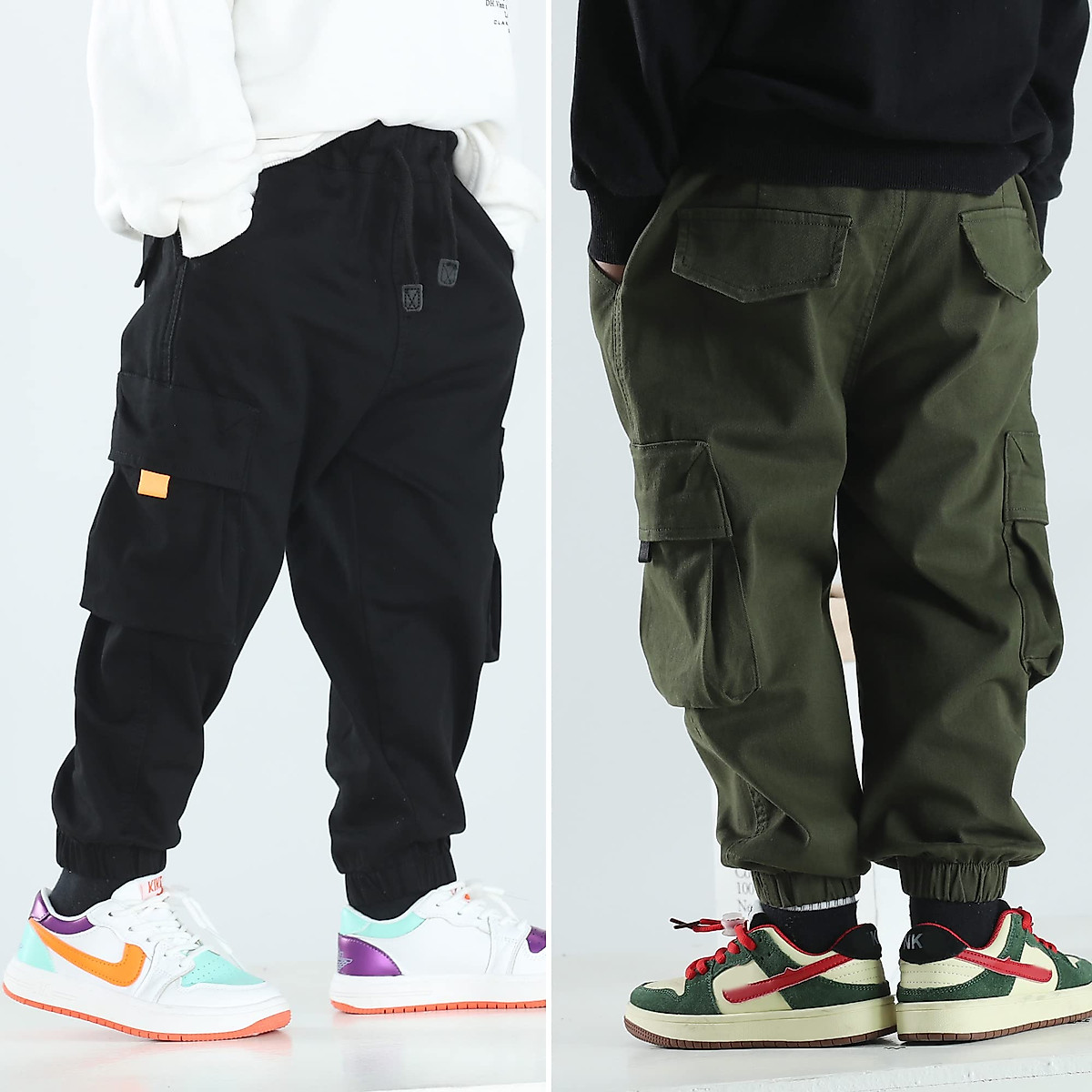 MINI PANDA Toddler Pants, Black Pants Toddler Boys or Girls, Little Boy Pants 2-Pieces (3T, Black,Green)