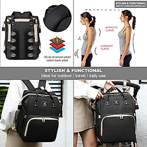 Leogreen Diaper Bag Backpack, Waterproof Travel Nappy Bags with USB Charging Port, Large Capacity Baby Bag with Stroller Straps Thermal Pockets, Black