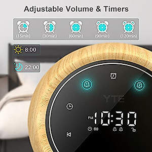 YTE White Noise Machine with Alarm Clock, 20 High Fidelity Soothing Sounds, Full Touch Control, Timer and Memory Function, Sleep Sound Machine for Baby, Adults, Home and Office