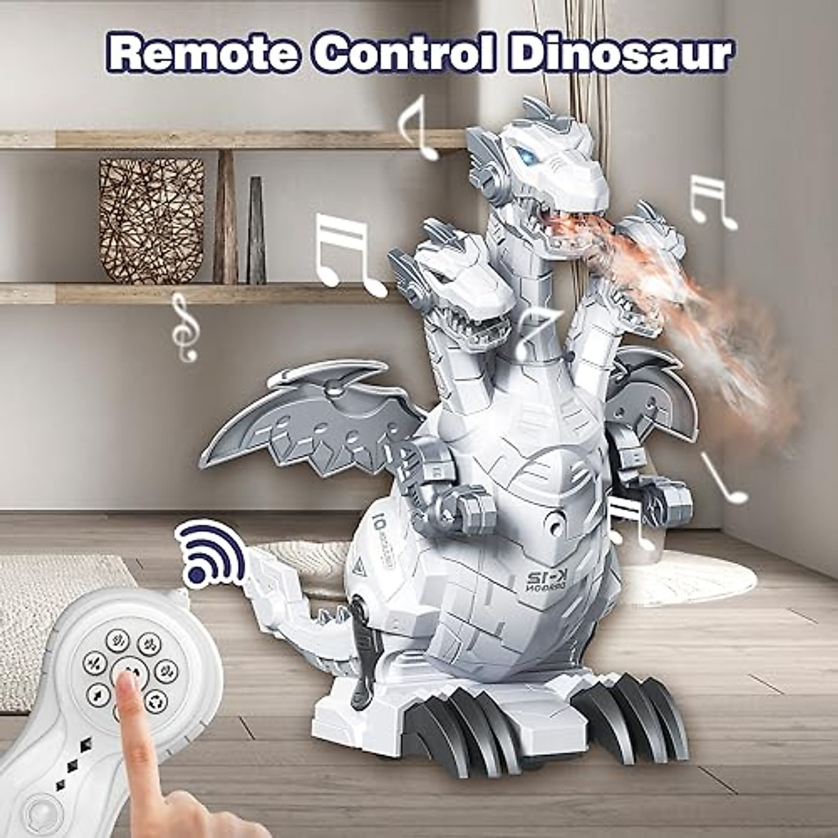 Remote Control Dinosaur Toys for Kids, RC Three Headed Dinosaur Robot with Dynamic LED Light, Realistic Toys for 3 4 5 6 7 8 9 10 11 12+ Year Old Boys/Girls, Gifts for Halloween Christmas Birthday