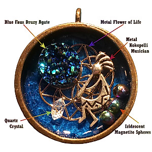 Music of the Spheres Orgone Pendant - with magnetite and double terminated quartz crystal activation, blue