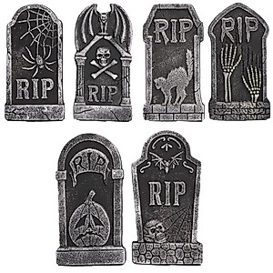 Hourleey Halloween Foam RIP Tombstones, 6 Pack 15" Graveyard Headstone Decorations Outdoor for Halloween Lawn Yard Garden Tombstone Decor