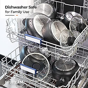 FRUITEAM 10pcs Cookware Set Ceramic Nonstick Soup Pot, Milk Pot and Frying Pans Set, Copper Aluminum Pan with Lid, Induction Gas Compatible, 1 Year Warranty Mothers Day Gifts for Wife…