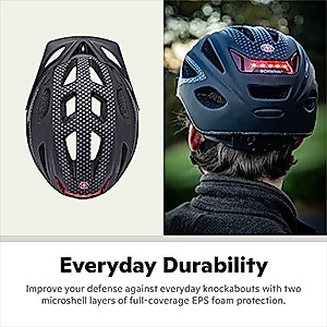 Schwinn Beam LED Lighted Bike Helmet with Reflective Design for Adults, 360 Degree Comfort System, Dial-Fit Adjustment, Removable Visor, Fits Head Circumferences 22.88-24.5 Inches, Matte Black