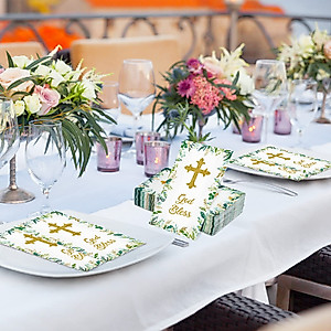 100 Pcs Religious Napkins Baptism Cross Napkins 3 Ply 16 x 13 in First Communion Holy Christening Party Hand Towel Guest God Bless Cocktail Beverage Disposable Napkins for Baptism Party