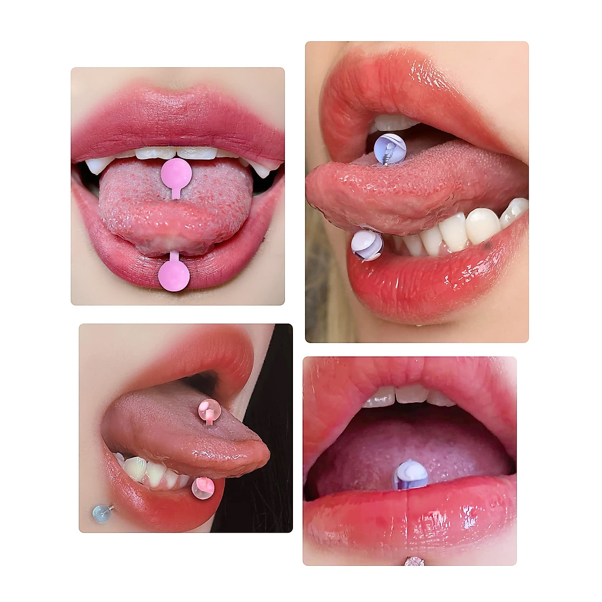Jewseen 5PCS Tongue Barbells 14G Acrylic tongue piercing jewelry Candy Color tounge bars tongue piercing jewelry tongue rings for women