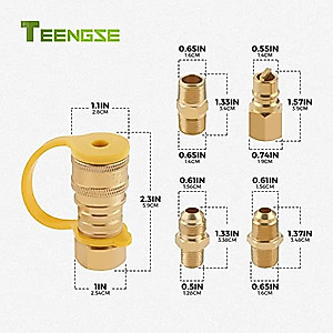 TEENGSE 3/8inch Natural Gas Quick Connect Fittings, Propane Gas Grill Quick Connector Adapter kit, LP Gas Propane Hose Quick Disconnect Set, Brass Tube Fitting for Gas Grill, Patio Heater