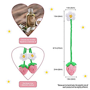 2 PCs Cute Crochet Strawberry Hanging Ornament for Car Rearview Mirrior Decor, Hanging Charms Accessories, Pendant Fruit for Gift-Handmade Knitted (Pink)