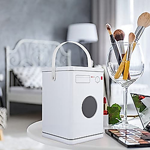 NUOBESTY Metal Storage Box Container Iron Storage Trunks Storage Chests with Lid Laundry Powder Storage Tin Box Holder White (Washing Machine Shape)