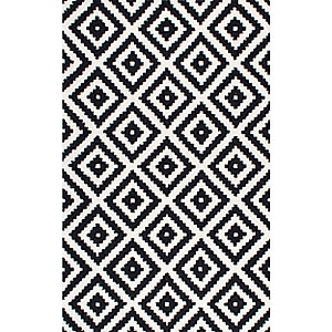 nuLOOM Kellee Hand Tufted Geometric Wool Area Rug, 8x11, Black