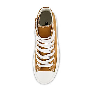 CUSHIONAIRE Women's Vespa high top Canvas Sneaker +Memory Foam and Side Zipper, Tan 9