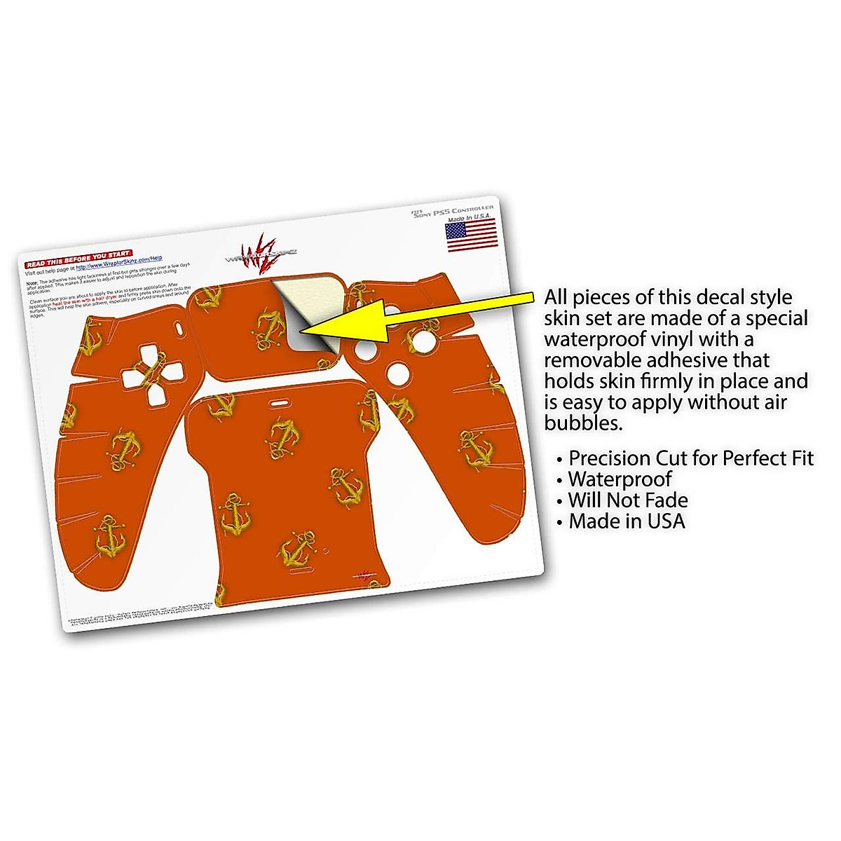 WraptorSkinz Skin Wrap compatible with Sony PS5 DualSense Controller Anchors Away Burnt Orange (CONTROLLER NOT INCLUDED)