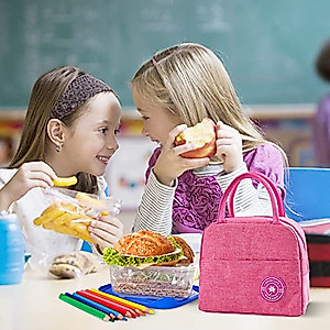 HUBAKO Small Portable Cute Lunch Bag for Kids, Mini Insulated Children Lunch Box Reusable Student Lunch Tote Bag with Front Pocket for Boys Girls, Durable LunchBag for School Picnic Office Work,Pink