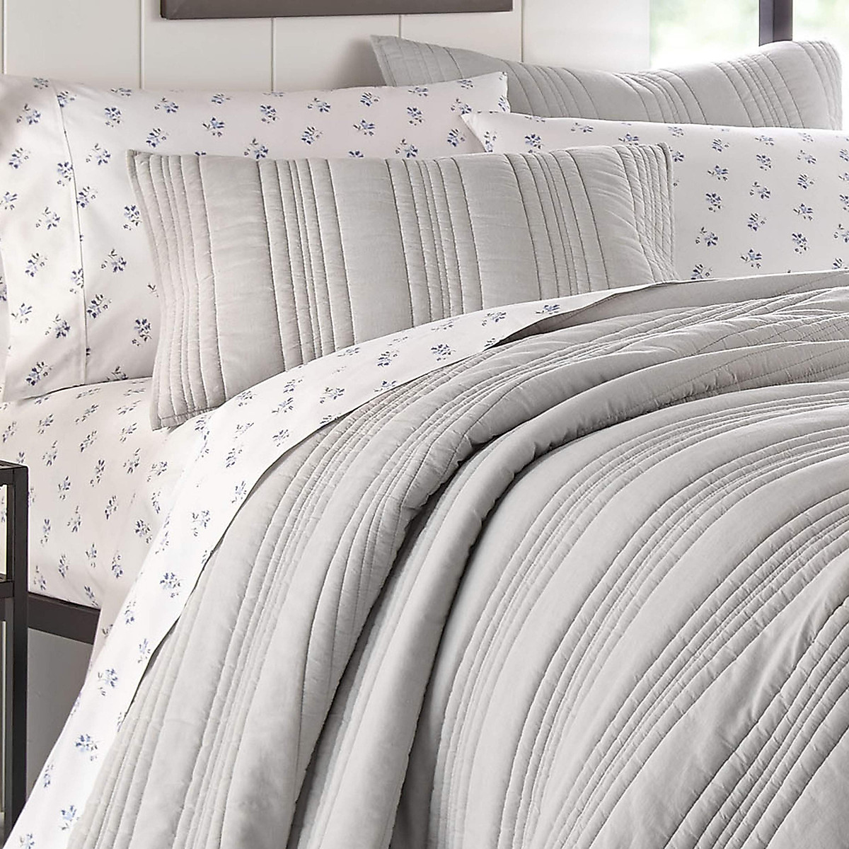 Stone Cottage - King Quilt Set, Reversible Cotton Bedding with Matching Sham, Pre-Washed for Added Softness (Whitehills Grey, King)