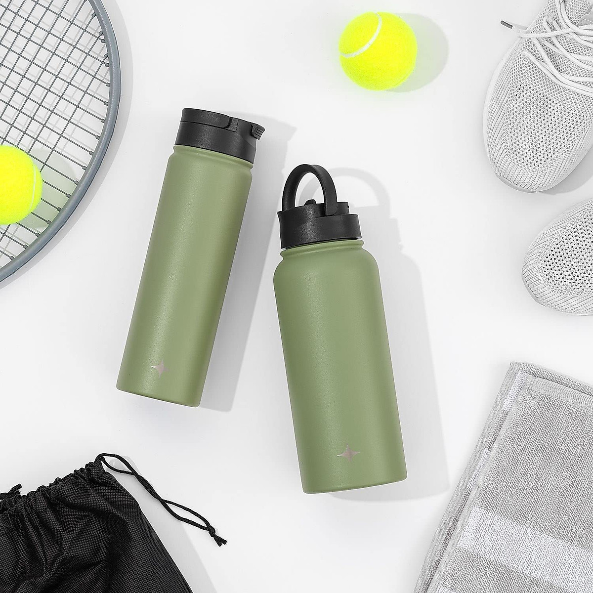 JoyJolt Triple Insulated Water Bottle with Straw Lid AND Flip Lid! 32oz Large Water Bottle, 12 Hour Hot/Cold Vacuum Insulated Stainless Steel Bottle. BPA-Free Leakproof Water Bottles - Thermos Bottle