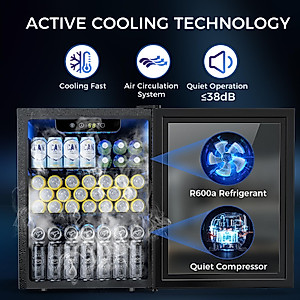 Joy Pebble Beverage Refrigerator Cooler 1.7 Cu.Ft, 16 Bottle 68 Can - Mini Fridge with Glass Door for Beer Drinks Wines,Freestanding beverage fridge with Adjustable Shelving