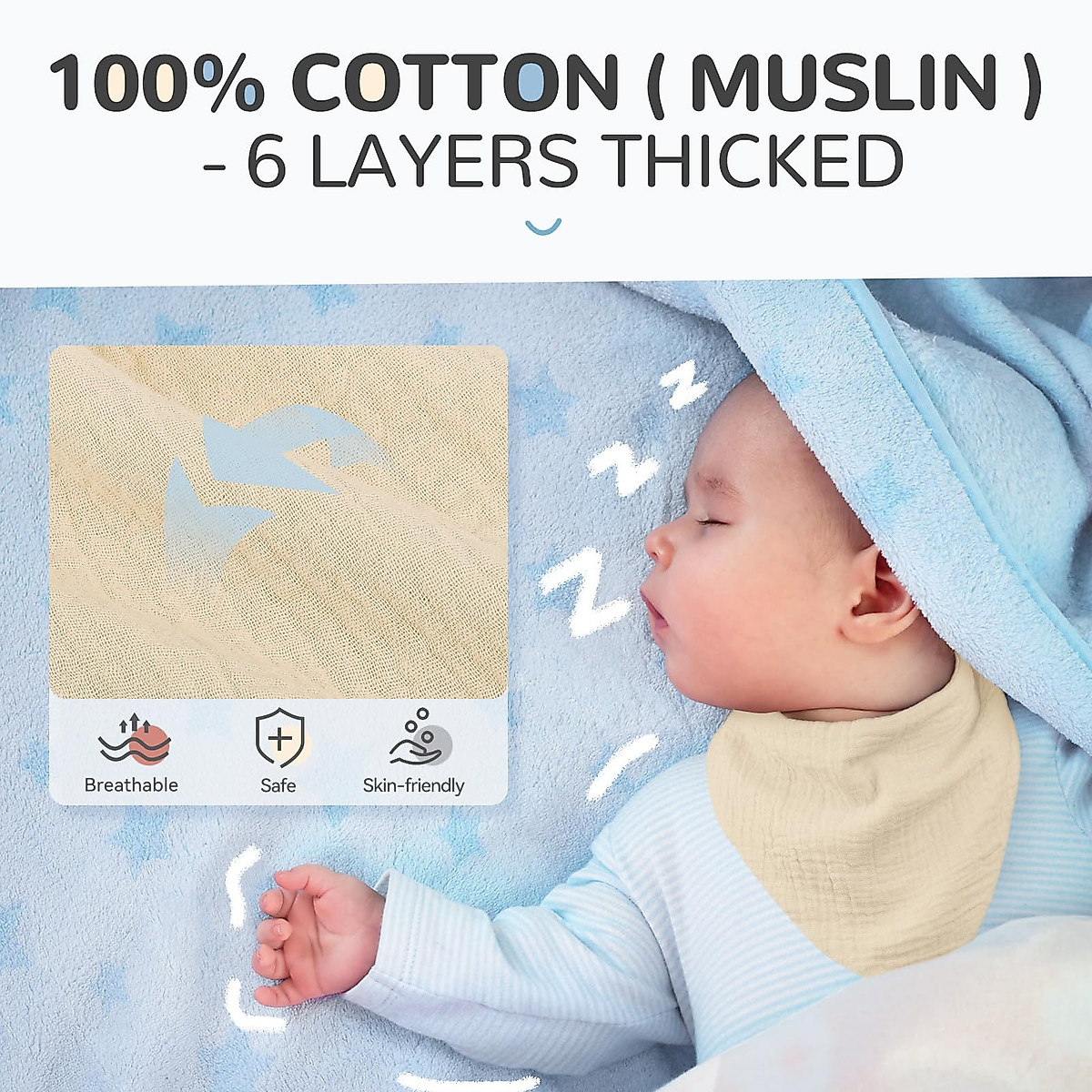 NLUS Muslin Baby Bibs for Teething and Drooling 100% Cotton Baby Bandana Drool Bibs for Baby Boys Girls, Solid Colors