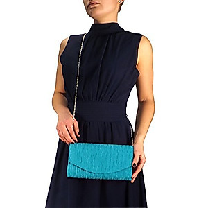 Peach Couture Womens Vintage Satin Pleated Envelope Evening Cocktail Wedding Party Handbag Clutch (Teal)