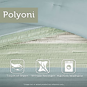 Madison Park Amherst Faux Silk Comforter Set-Casual Contemporary Design All Season Down Alternative Bedding, Matching Shams, Bedskirt, Decorative Pillows, King(104"x92"), Green, 7 Piece (MP10-847)