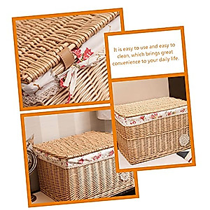 Cabilock Box Bedroom Cube Desktop Bin Bathroom and Clothes Cosmetic Rectangular Printed Rectangle with for Flower Liner Storage Rattan Woven Lid Container Organizer Clo Wicker