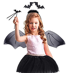 OCSOSO Bat Costume for Girls，Black Wing Set Dress- Witch Dress Up Clothes for Little Kids Tutu Skirt with Headband and Magic Wand Birthday Halloween Christmas Party Black