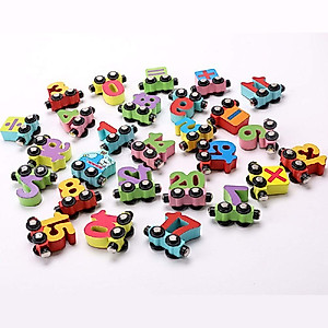 QUOXO Wooden Trackless Numbers Trains Set, Magnetic Train Cars for Children Early Education