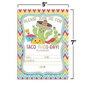 Taco TWOS-DAY Adorable 2nd Birthday Fiesta Party Invitations, 20 5x7 Fill In Cards with Twenty White Envelopes by AmandaCreation