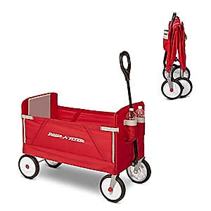 Radio Flyer 3-in-1 EZ Folding Wagon Ride On For Kids, Garden, & Cargo, Red Collapsible Wagon