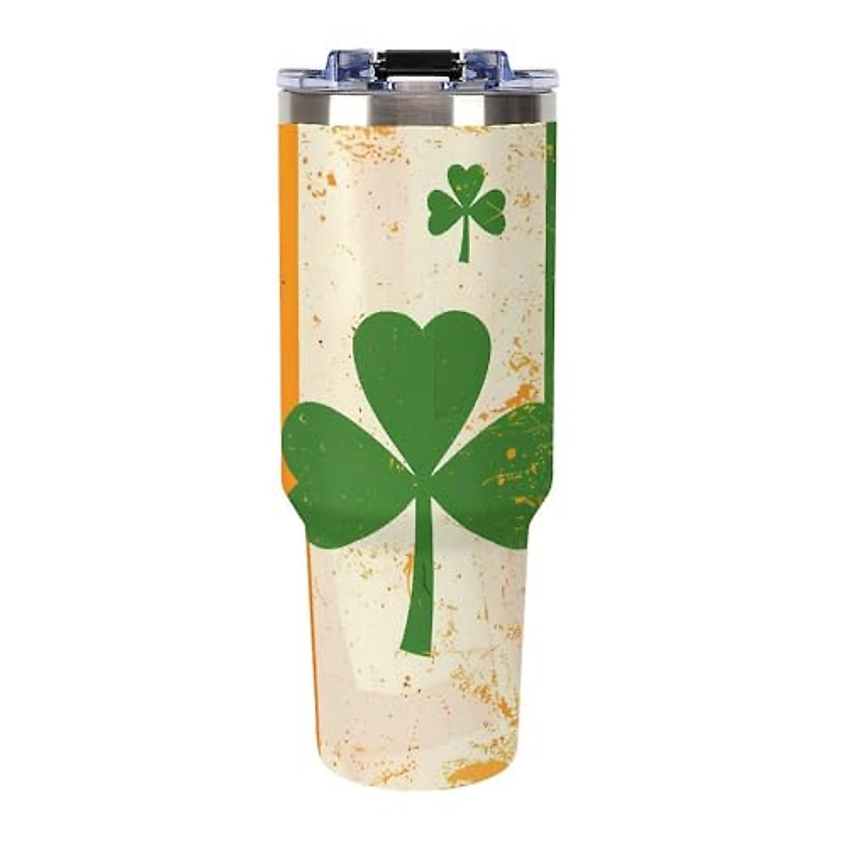 Irish Flag With Shamrock Pattern 40 Oz Tumbler Insulated Stainless Steel Water Bottle Travel Mug Car Cup with Handle And Straw