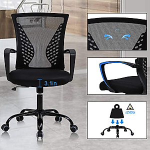 BestShop Ergonomic Office Chair Home Desk Chair Mid Back Mesh Chair Swivel Rolling Computer Chair Modern Task Chair Executive Chair with Armrests Lumbar Support for Women Men, White