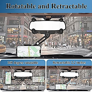 JDHDL Phone Mount for Car, Rear View Mirror Phone Holder, Rotatable and Retractable Car Phone Holder Mount Rearview Mirror Phone Holder for Car Compatible with iPhone Samsung All 4-7 Inch Cell Phones