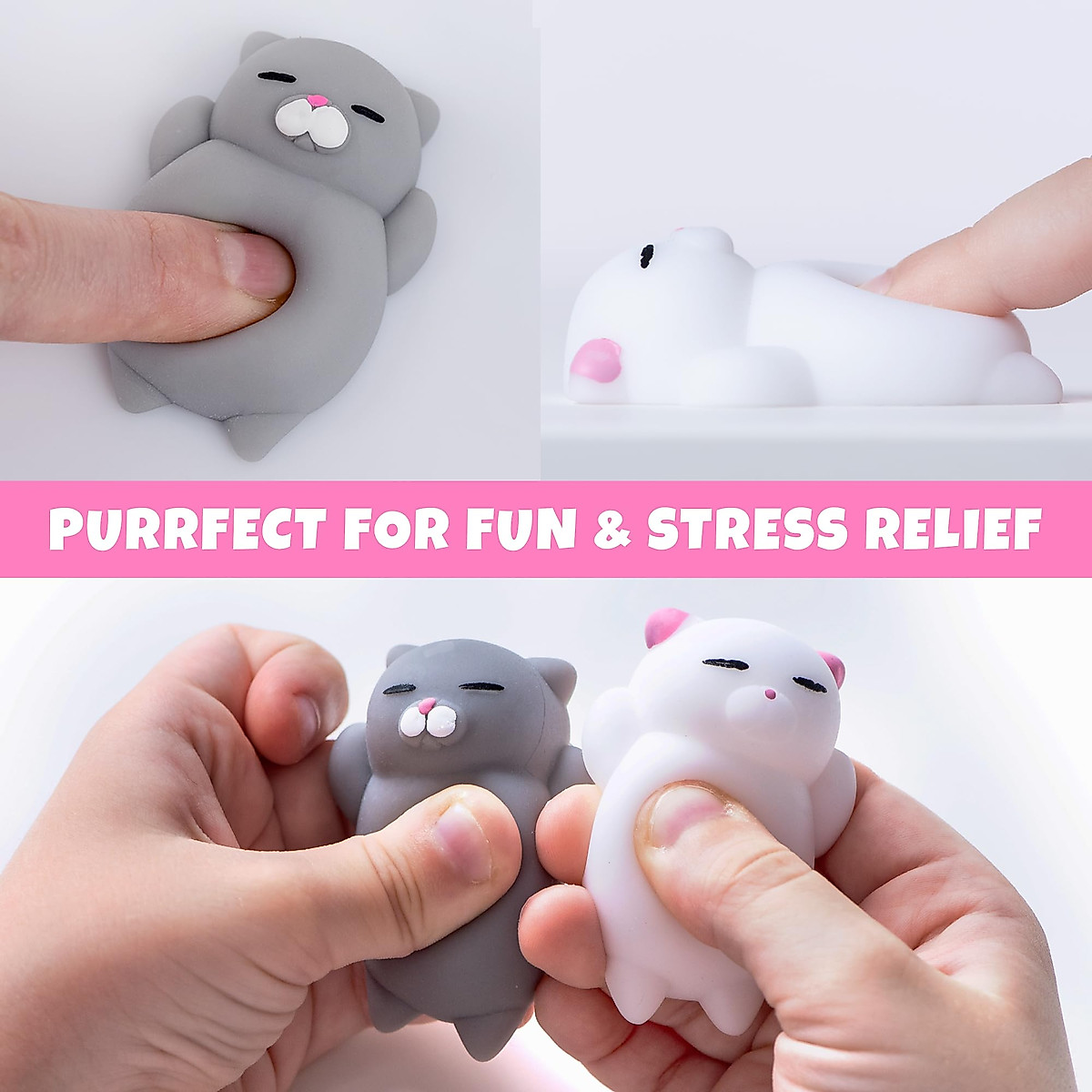 Nutty Toys Squishy Cat Set - 2" Soft Silicone Kawaii Kitties, Top Stress Relief Toy 2024 Unique Gifts for Teens Kids Women Men Adults Best Teenage Girls Teen Boy Tween Christmas Stocking Stuffers Idea