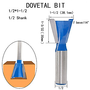 CHCYWJGJ 1-1/2” Dovetail Router Bit 1/2 Shank Half-Blind & Through Dovetail Bits Wood Joints Cutter Tool for Making Boxes Drawers Chests for Engraving Router planing Head Wood Cutter