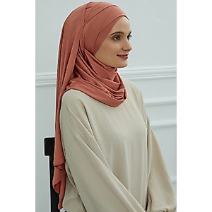 Aisha's Design Instant Hijab Scarves for Women Muslim, 95% Cotton Turban Scarf Head Wrap, Salmon