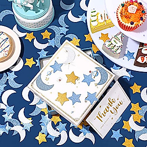 400 Pieces Glitter Star and Moon Paper Confetti Double Side Table Paper Confetti Sequin for Wedding Birthday Baby Shower Moon and Star Party Ramadan Mubarak Decor (Dark Blue, Light Blue, Gold, Silver)