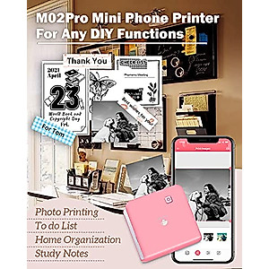 Phomemo 300dpi Pocket Phone Printer- M02 Pro Mini Photo Printer Wireless Thermal Printer for iOS and Android, Plan Journal, Organization, Art Creation, Gift, Pink