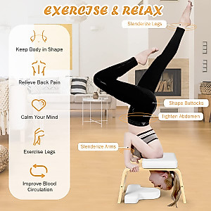Giantex Yoga Headstand Bench w/PVC Pads, Yoga Inversion Chair, Sturdy Wood Frame, Yoga Inversion Trainer, Relieve Fatigue and Shape Body, Idea for Workout, Fitness and Gym