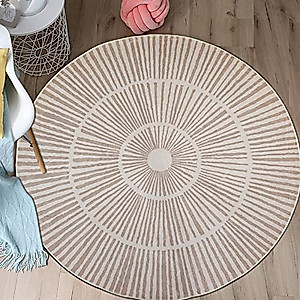 Lacomfy Modern Abstract Rug 5.2Ft Large Round Bedroom Rug Soft Mat Contemporary Living Room Rug Nonslip Floor Carpet Geometric Dining Room Rug Circle Carpet Throw Rug for Home Decor, Coffee