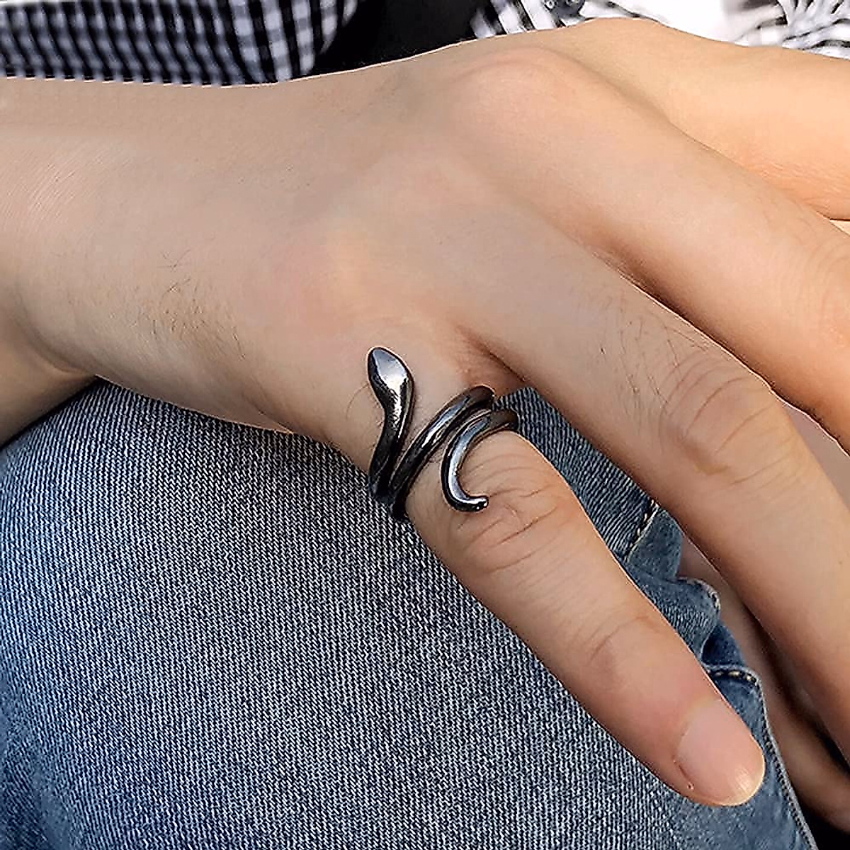 16 PCS Y2K Open Black Vintage Golden Punk Rings for Women Girls Mens Cat Snake Bat Devil Wing Dog Spider Rose Adjustable Retro Cool Ring Claw Skull Gothic Rings Jewelry