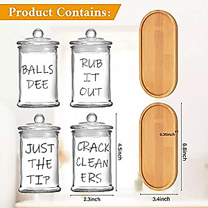 6PCS Glass Qtip Holder Bathroom Set- 4 Pack 10 oz Damp-proof Apothecary Jars Canisters with Bamboo Lids Clear Farmhouse Qtip Holder Dispenser for Cotton Swabs, Pads, Balls, Floss, Vanity Makeup Organizer