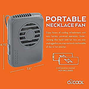 O2COOL Battery Powered Deluxe Necklace Fan For Personal Cooling With Adjustable Lanyard (Grey) 2 Pack