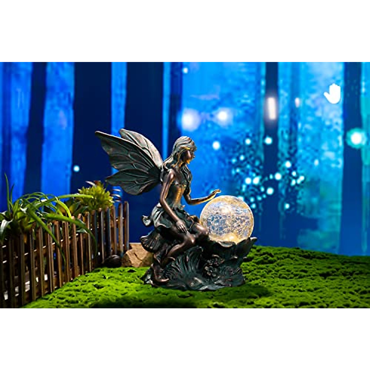 TERESA'S COLLECTIONS Fairy Garden Sculptures & Statues, Large Solar Outdoor Statue Figurines with Crackle Glass Globe, Resin Fairy Garden Decor for Outside Balcony Patio Deck Yard Decor,11.8 inch