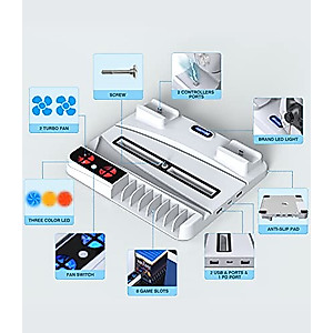 PS5 Stand and Cooling Station with Dual Controller Charging Station Compatible with PS5 Controller,Compact PS5 Accessories with Cooling Fan,Controller Charger,2 in 1 USB Cable, Media Slot, Screw