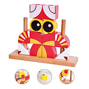 Wooden Stacking,Wood Stacker Blocks, Sorting Toy,Classic World Stacker for Baby Toddler Early Learning Education（Lion Uni Blocks，RED）