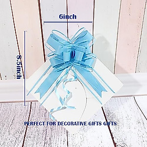 WEWILUCK Gift Wrap Bows Big, Blue Bow for Gift Baskets, Flower Bouquet, Paper, Pull Bows for Gift Wrapping, Gift Bag, Box, Baby Showers, Hanukkah(6 inches, 15PCS)