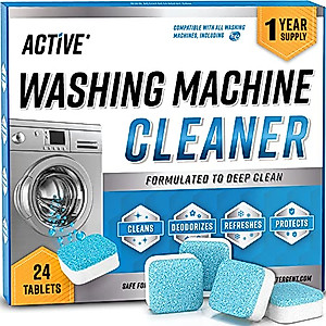 Washing Machine Cleaner Descaler 24 Pack - Deep Cleaning Tablets For HE Front Loader & Top Load Washer, Septic Safe Eco-Friendly Deodorizer, Clean Inside Drum and Laundry Tub Seal - 12 Month Supply