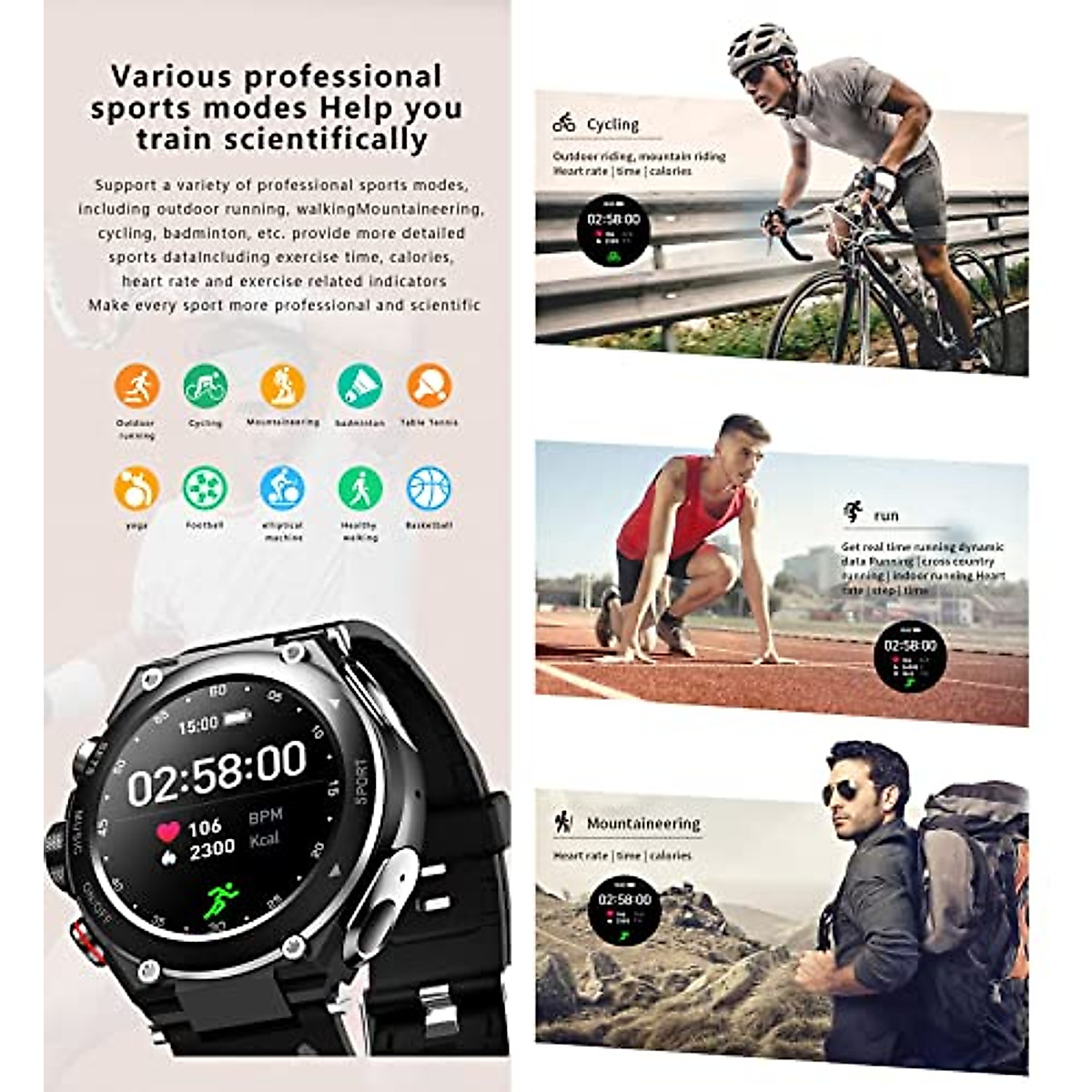 T92 Smart Watch with Earbuds MP3 Bluetooth Headset 3 in 1 1.28 Inch Smartwatch Built-in Wireless Earbuds Speaker Round Fitness Tracker Music Body Health Monitor (Black)