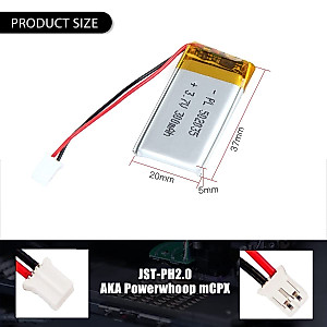 AKZYTUE 3.7V 300mAh 502035 Lipo battery Rechargeable Lithium Polymer ion Battery Pack with PH2.0mm JST Connector