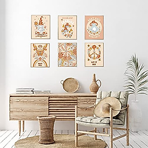 60S 70s Vintage Wall Art Poster Groovy Room Decor Aesthetic Retro Hippie Flower Wall Art Prints Positive Slogan for Bedroom Living Room Wall Decor (70s Positive Poster, 8"x10" UNFRAMED)